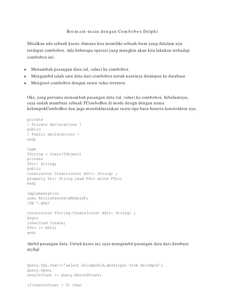 Bermain-Main Dengan Combobox Delphi | PDF
