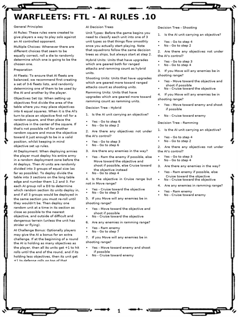 Warfleets FTL - AI Rules v1.0 | PDF