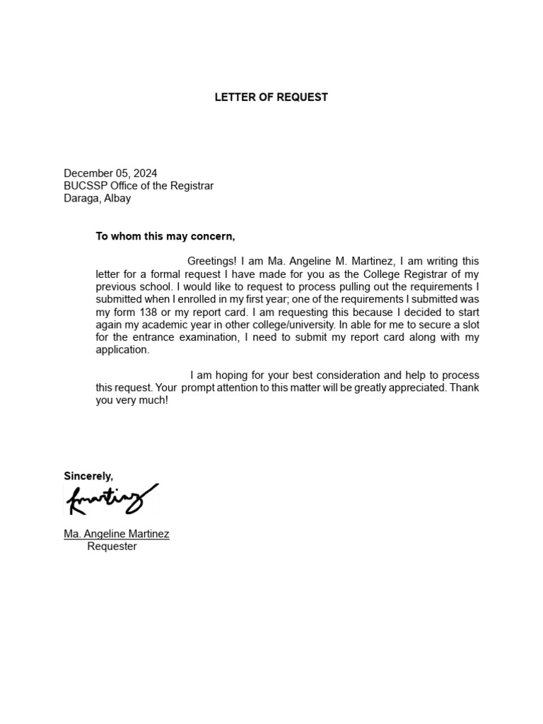 Letter of Request (Registrar) | PDF