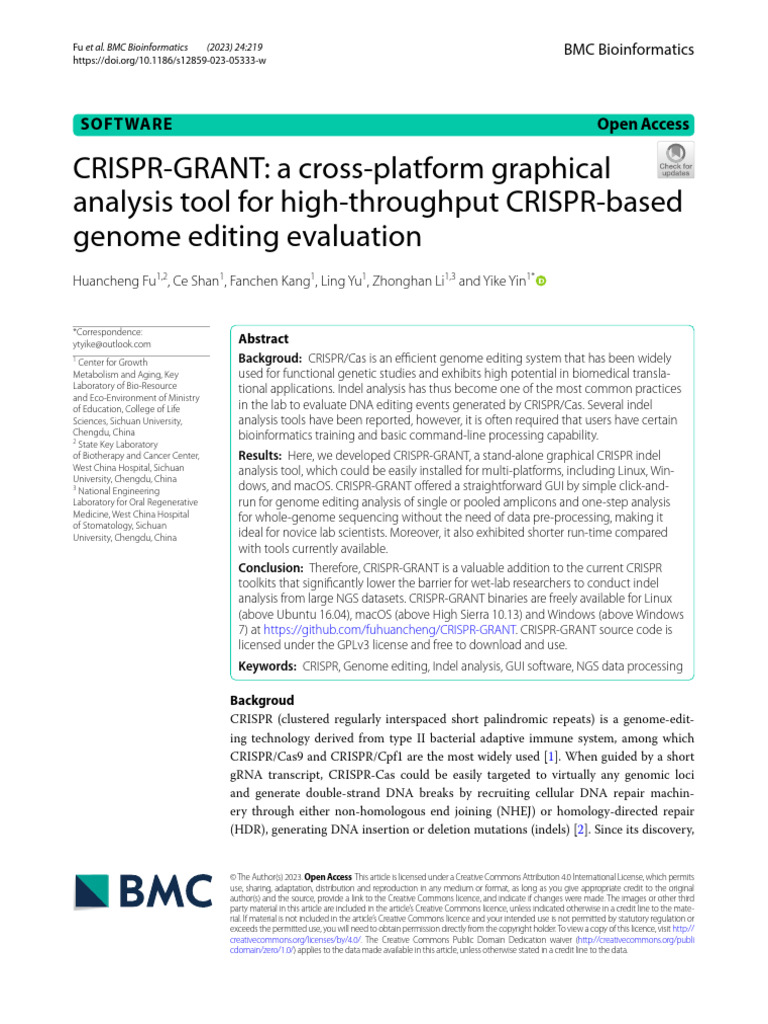 A Cross-Platform Graphical Analysis Tool For High-Throughput CRISPR-based Genome Editing ...