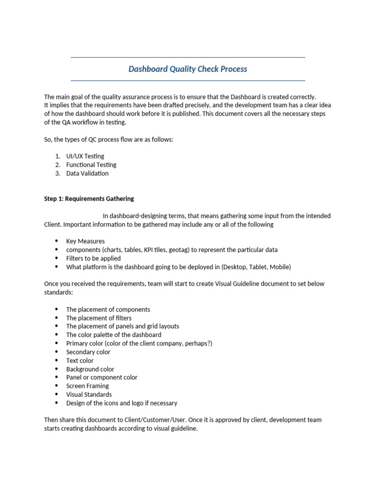 Dashboard Quality Check Process | PDF | Quality Assurance | Data Quality