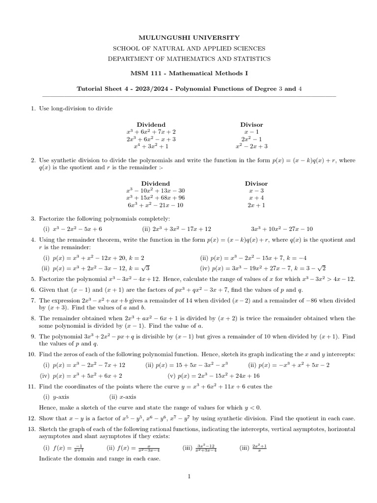 TUTORIAL SHEET 4a | PDF | Division (Mathematics) | Mathematical Relations