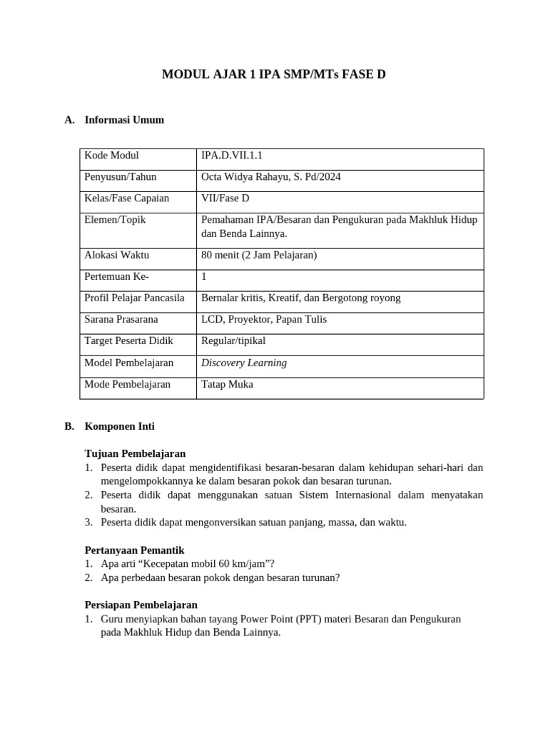 Modul Ajar Bab 1 Besaran Dan Pengukuran | PDF