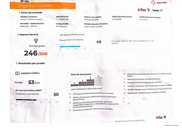 CERTIFICADO EXAMEN ICFES | PDF