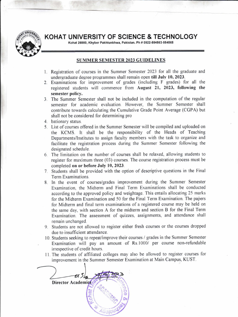 KUST Summer Semester 2023 Guidelines | PDF | Student Assessment And ...