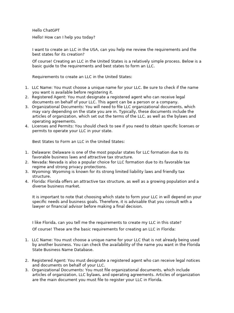 Forming an LLC in Florida: Requirements Guide | PDF | H 1 B Visa ...
