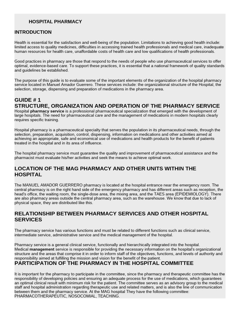 Hospital Pharmacy Operations and Standards | PDF | Pharmacy | Medical ...