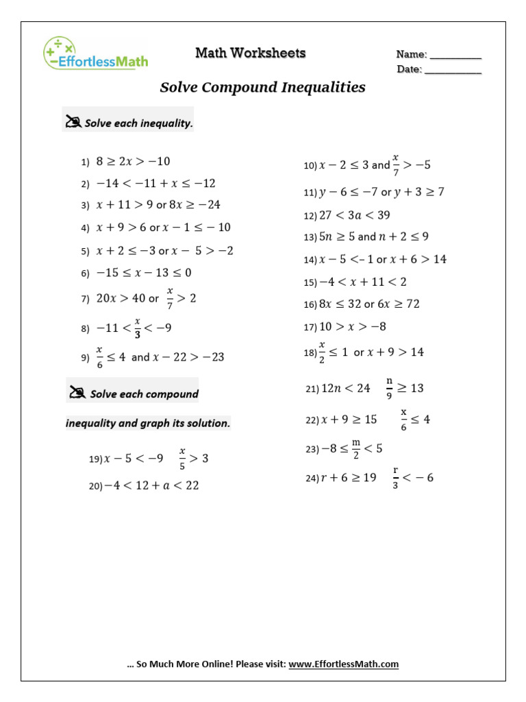 Compound Inequalities Worksheet | PDF