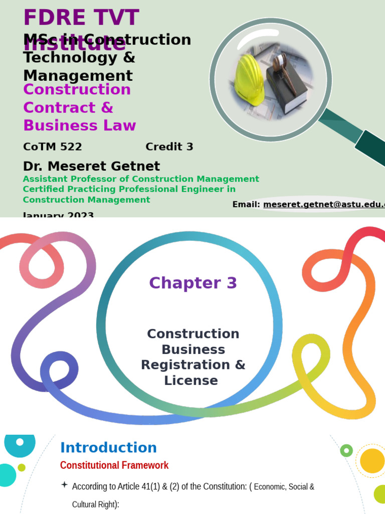 FDRE TVET Institute CCBL Chapter 3 Construction Business Registration | PDF | Partnership | Business