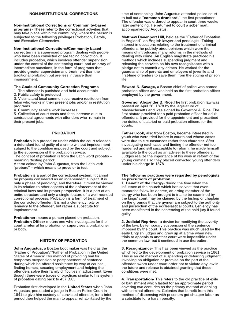 NON INSTITUTIONAL CORRECTIONS | PDF | Pardon | Probation