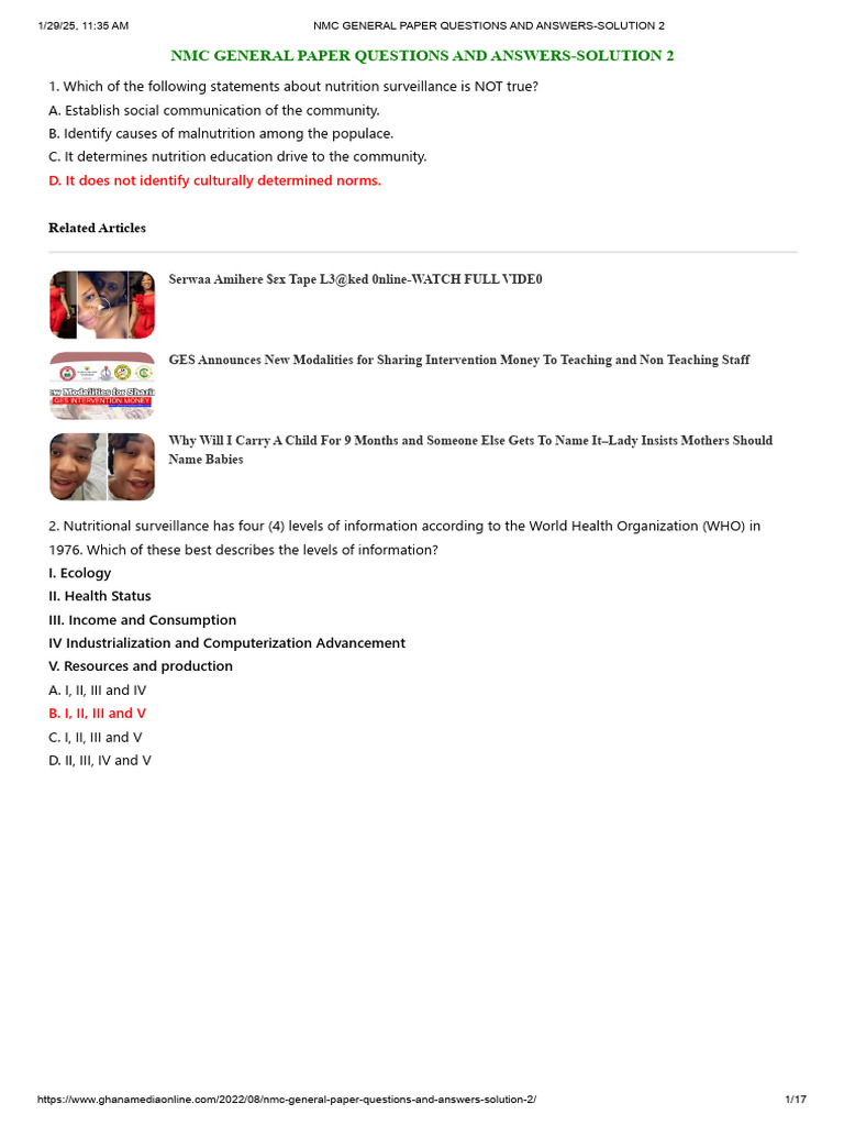 NMC General Paper Questions & Answers | PDF | Foods | Vitamin