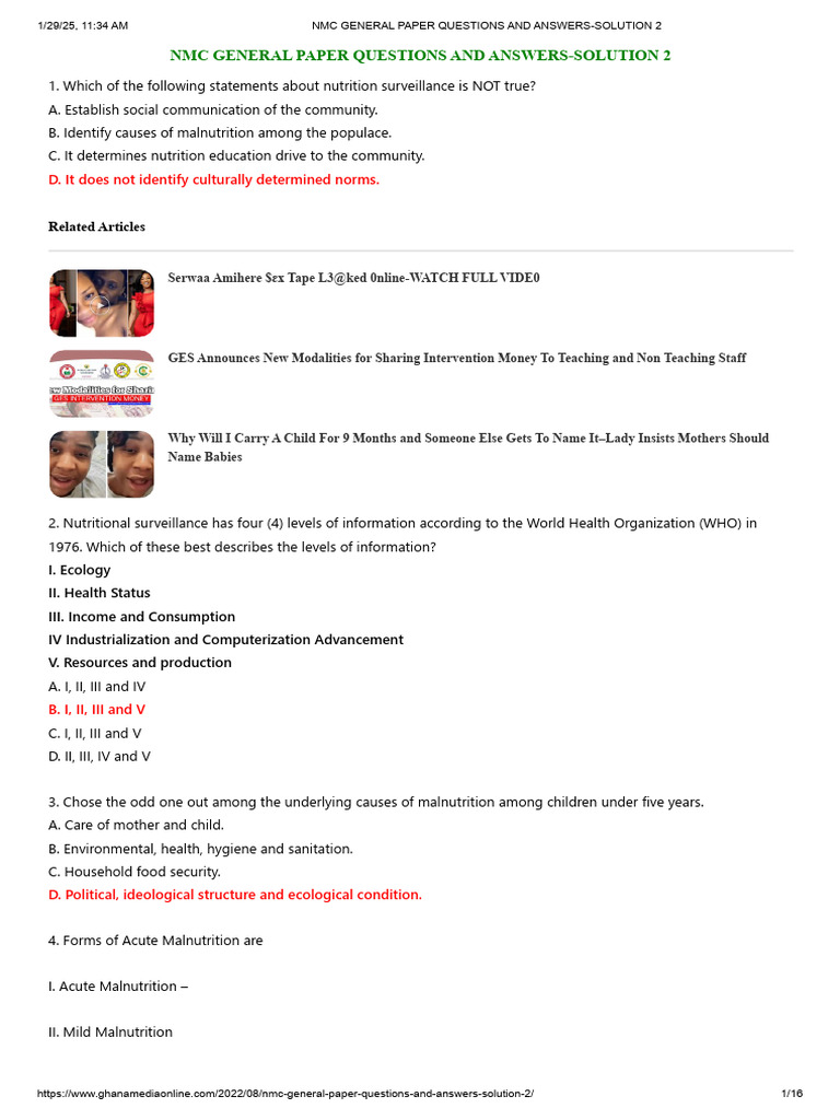 NMC General Paper Q&A Solutions | PDF | Foods | Vitamin