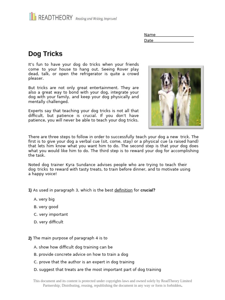 Dog Tricks Comprehension | PDF | Dog Training