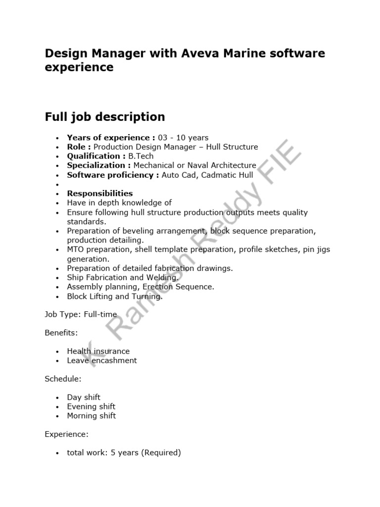 Design Manager With Aveva Marine Software Exp. | PDF