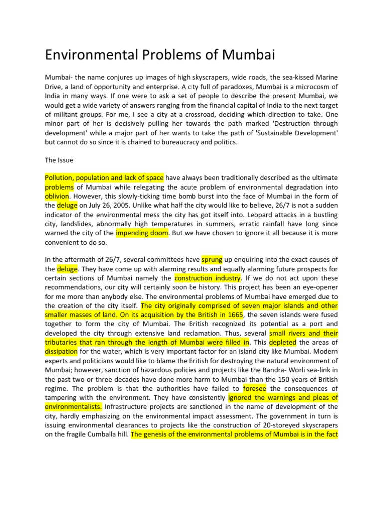 Case Study - Environmental Problems of Mumbai | PDF | Retail ...