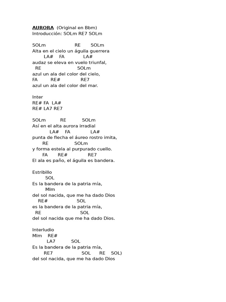 "AURORA: Himno Patriótico en Bbm" | PDF