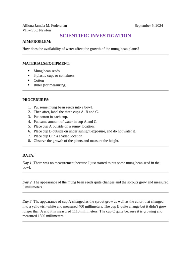 Scientific Investigation | PDF | Seed | Leaf