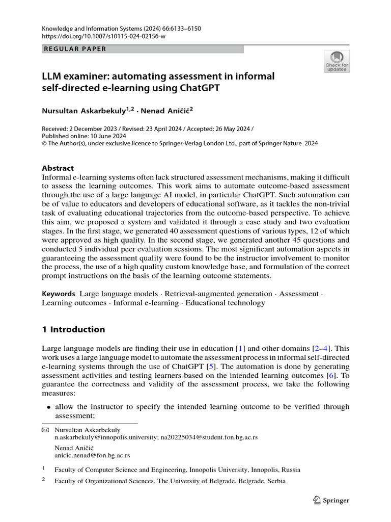 LLM examiner | PDF | Educational Assessment | Educational Technology