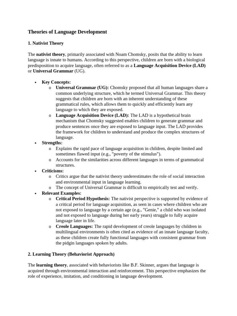 PsychologyofLanguage-Theories-of-Language-Development | PDF | Language Acquisition | Language ...