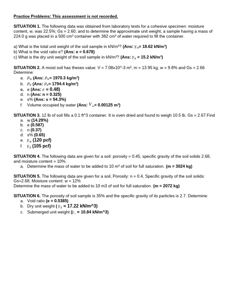 Soil Mechanics Practice Problems | PDF