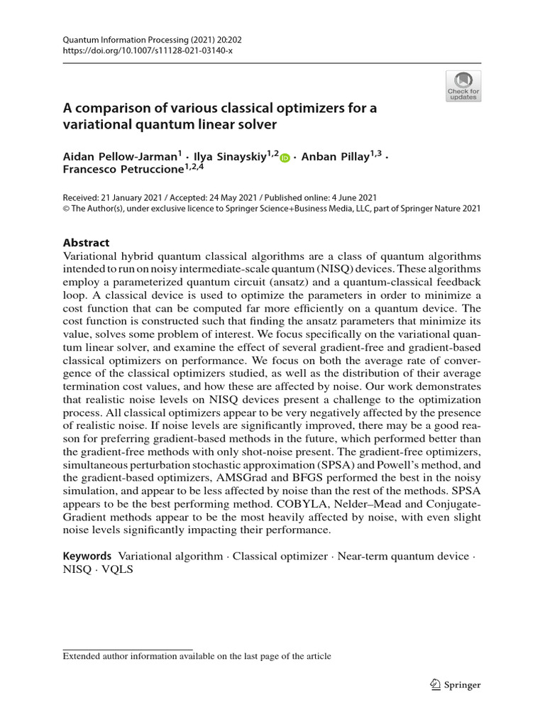 Jarman - Petruccione - A Comparison of Various Classical Optimizers For A Variational Quantum ...