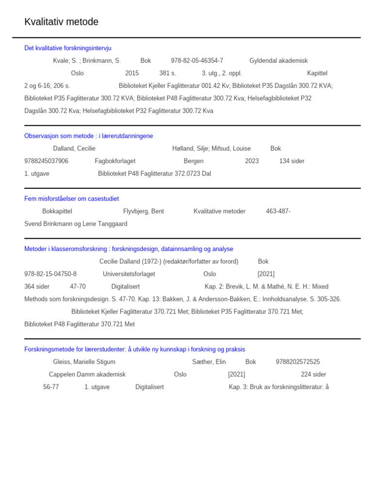 pensum Kvalitativ metode | PDF