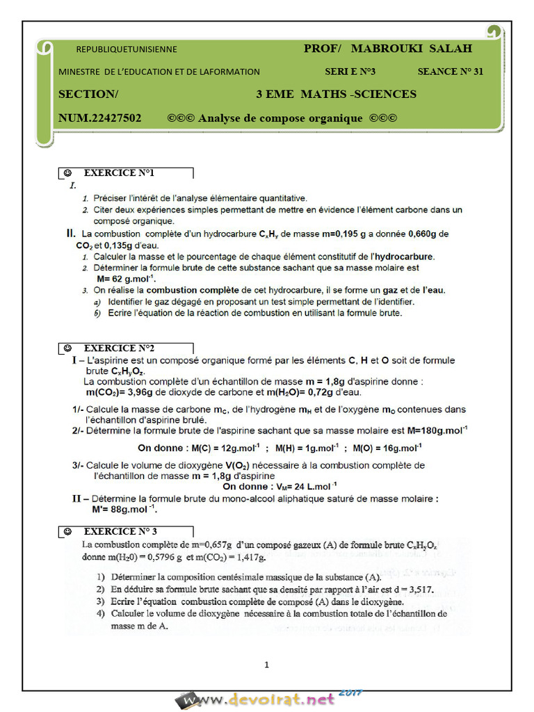 Organic Compound Analysis Exercises | PDF