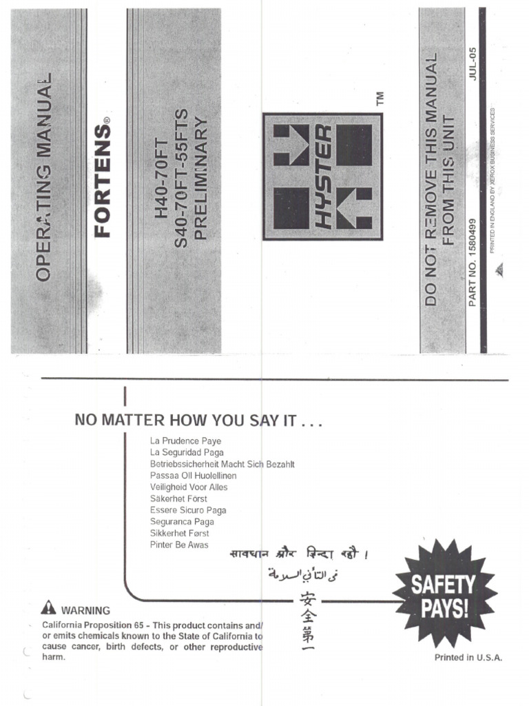 Hyster Operator's Manual H40-70FT & S40-70FT | PDF