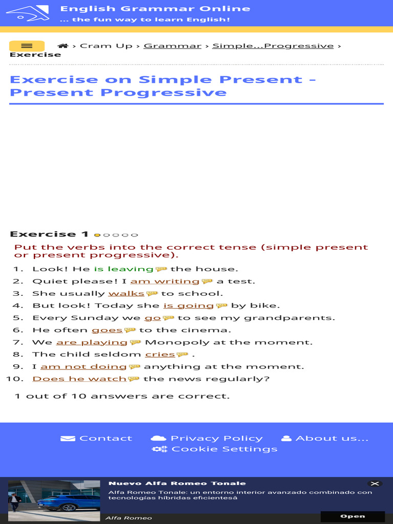 Exercise On Simple Present - Present Progressive - Default | PDF
