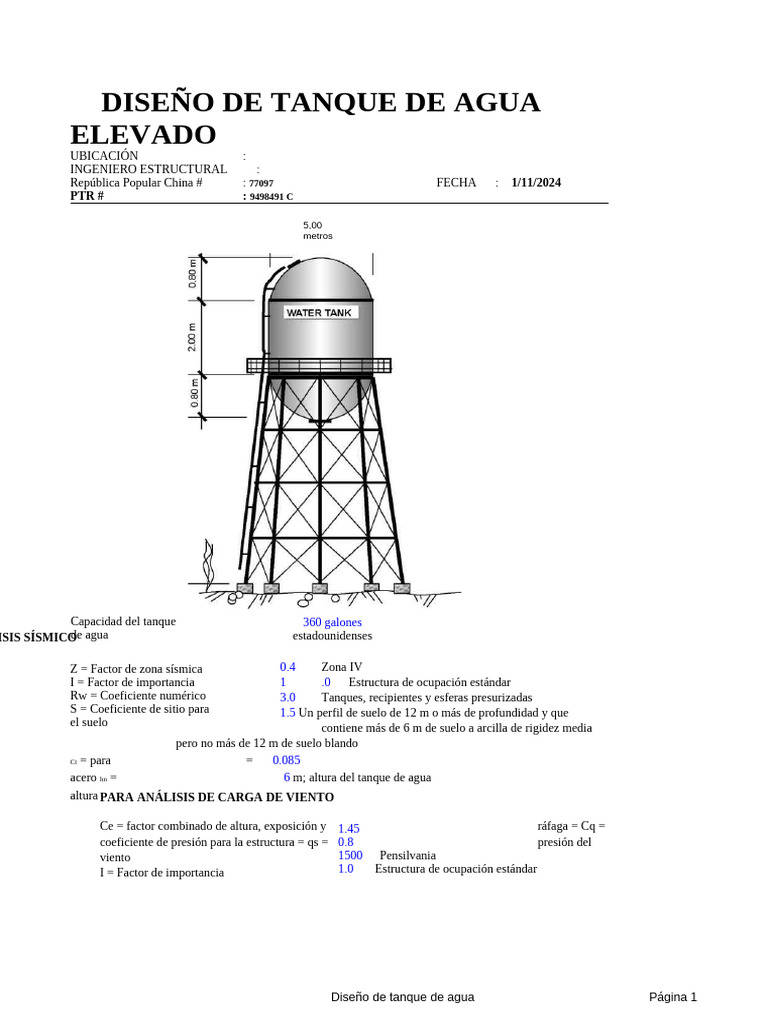 Diseño de Tanque de Agua Elevado | PDF | Ingeniería mecánica | Ingeniero civil