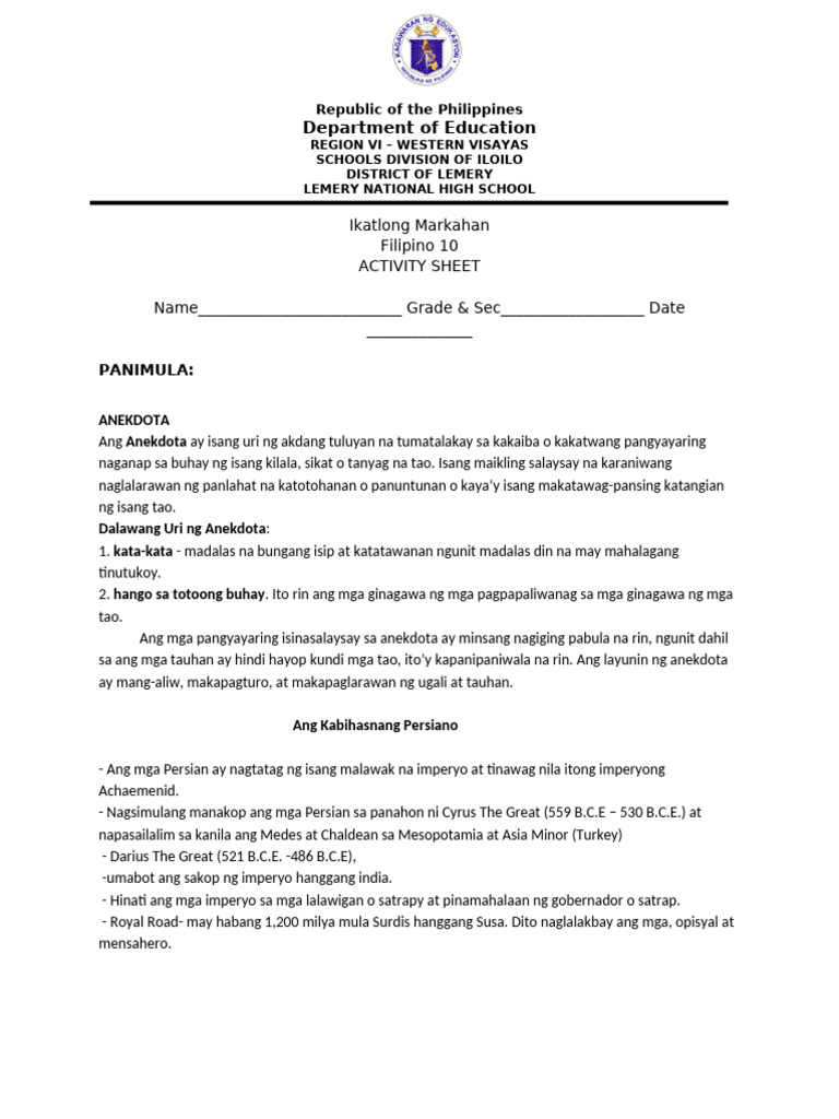 Grade 10 Activity | PDF