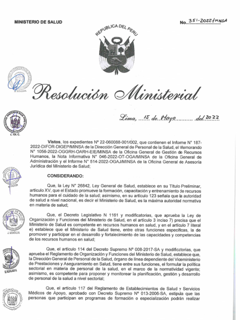 Resolucion Ministerial #351-2022 Minsa-1-2 PDF | PDF