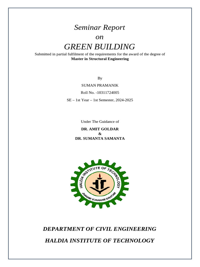 Green Building Seminar Report 2024 | PDF | Green Building | Efficient ...