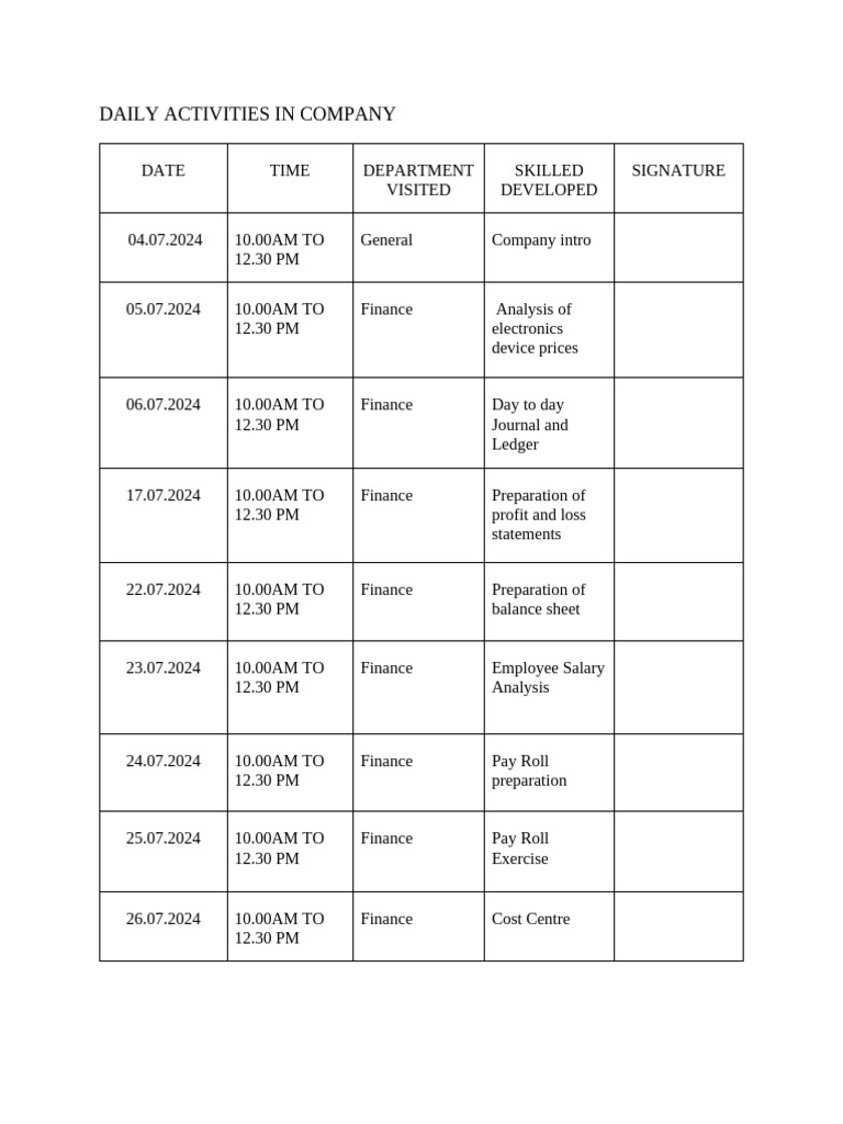 Daily Company Activities Schedule | PDF