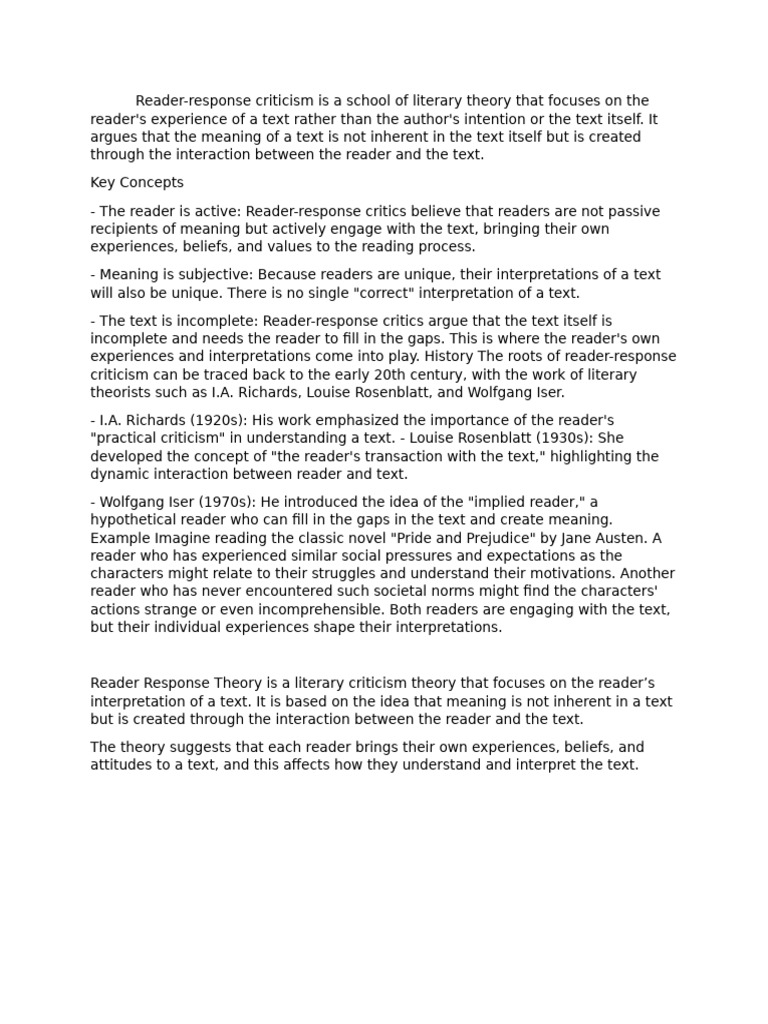Definition of Reader Response Criticism | PDF | Liberal Arts Education ...