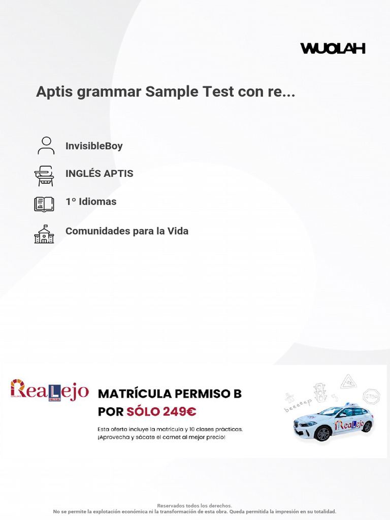 Aptis Grammar Practice Test | PDF