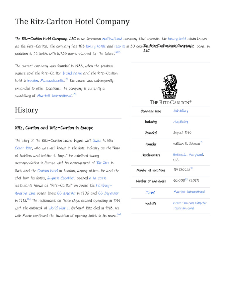 The Ritz-Carlton Hotel Company - Wikipedia | PDF | Hotel | Hospitality ...