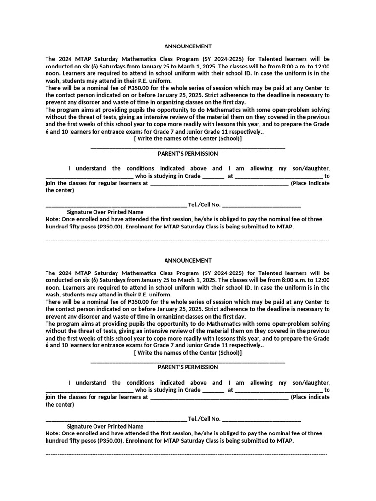 Mtap Permit Talented 24 25 | PDF