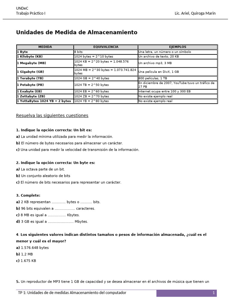 Unidades de Medida de Almacenamiento | PDF | Byte | Poco