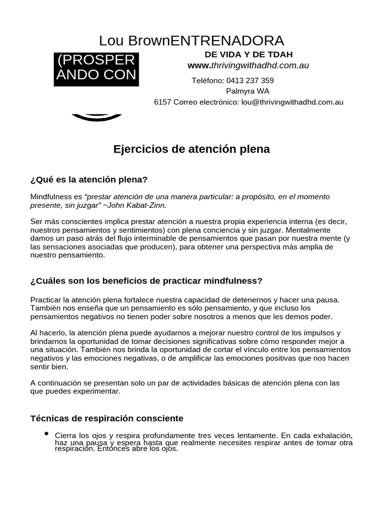 Ejercicios de Atención Plena para TDAH | PDF | Pensamiento | Atención plena