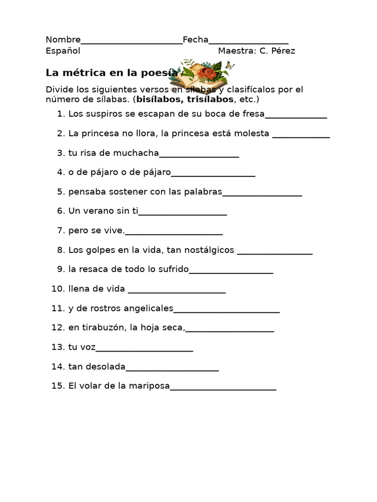 División de Versos en Silabas y Clasificación | PDF