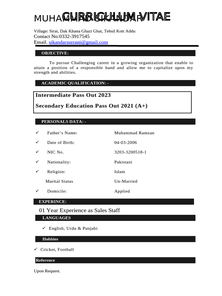 Muhammad Sikander CV | PDF