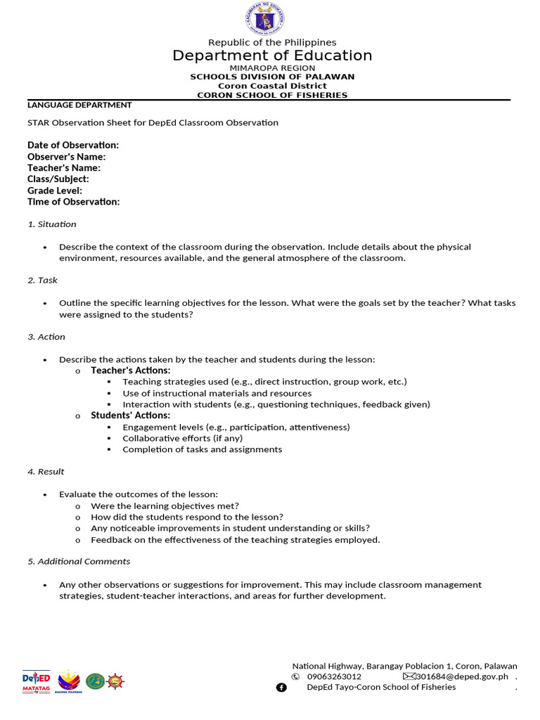 STAR Observation Sheets 2 | PDF