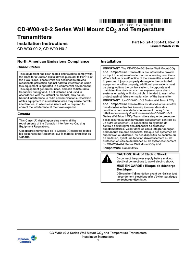 Sensor CO Johnson Controls | PDF