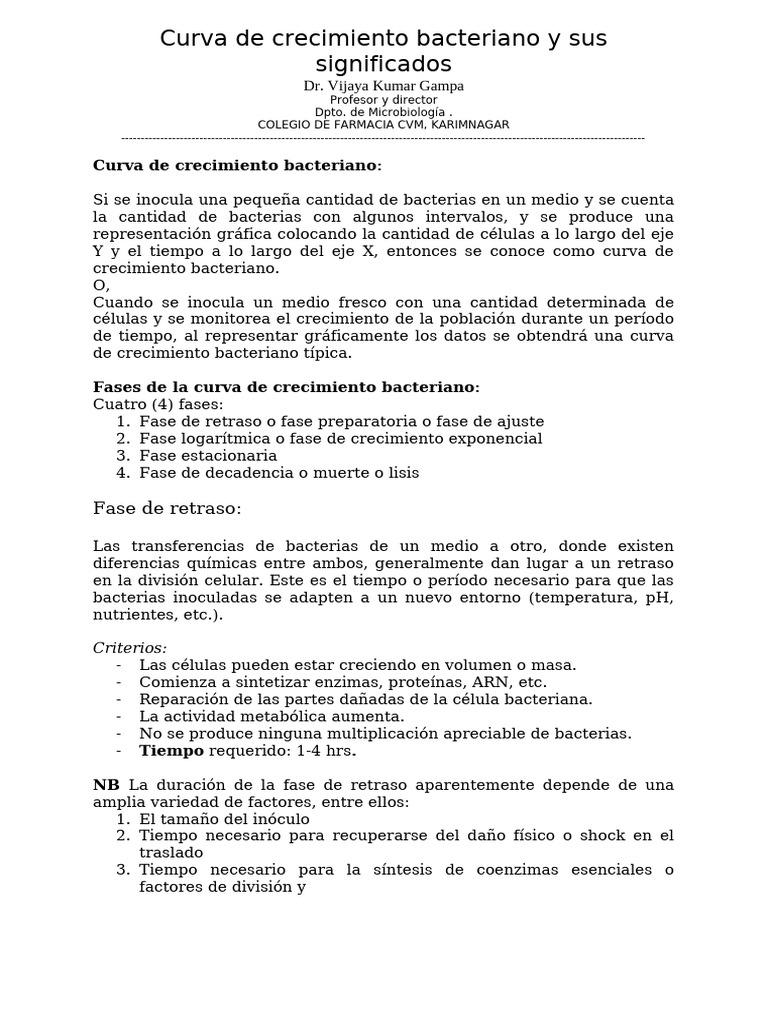 Curva de Crecimiento Bacteriano Explicada | PDF | Las bacterias ...
