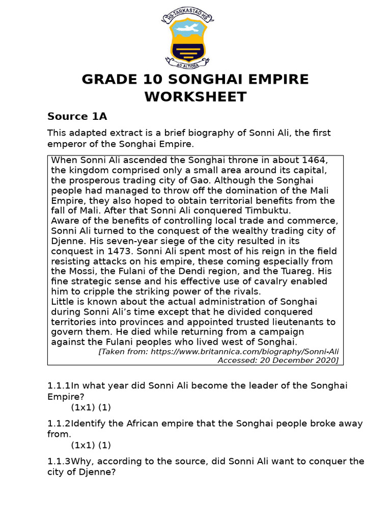 Songhai Worksheet (ENG) | PDF
