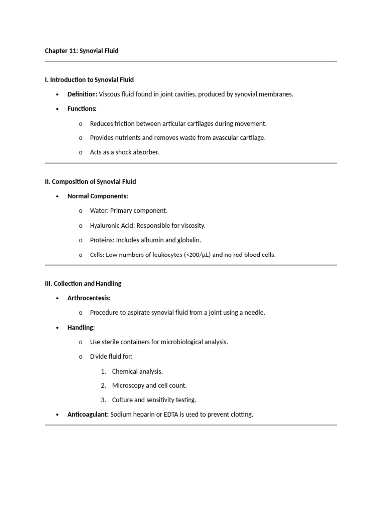 Synovial Fluid - Chapter 11 | PDF | Tissue (Biology) | Cell Biology