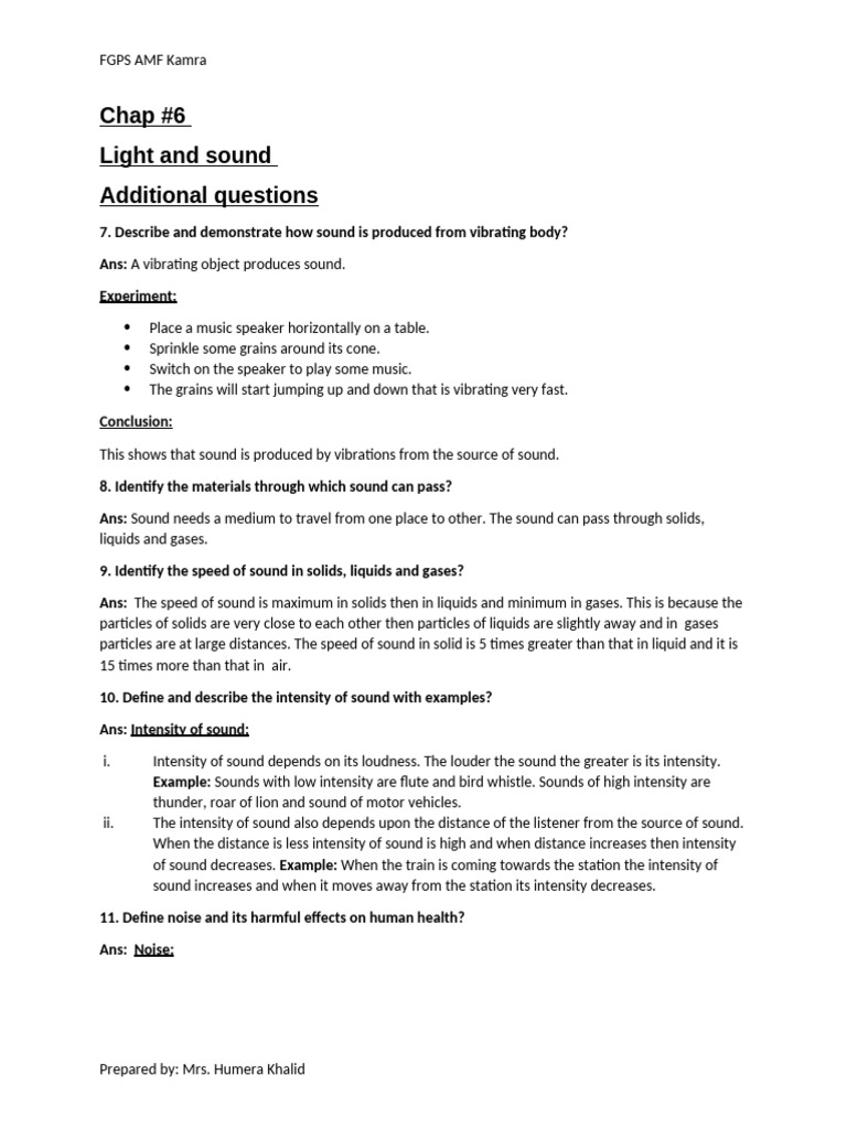 6th Sci Chap Additional Questions | PDF | Sound | Noise