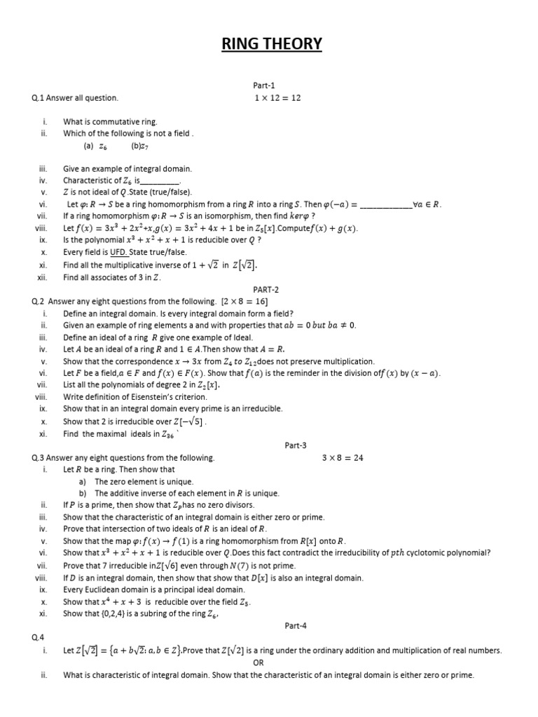 ring theory | PDF | Ring (Mathematics) | Field (Mathematics)