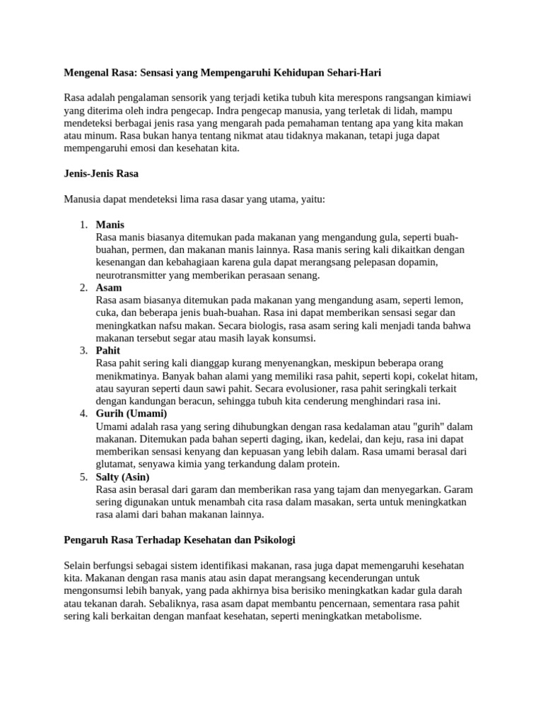 Mengenal Lima Jenis Rasa Dasar | PDF